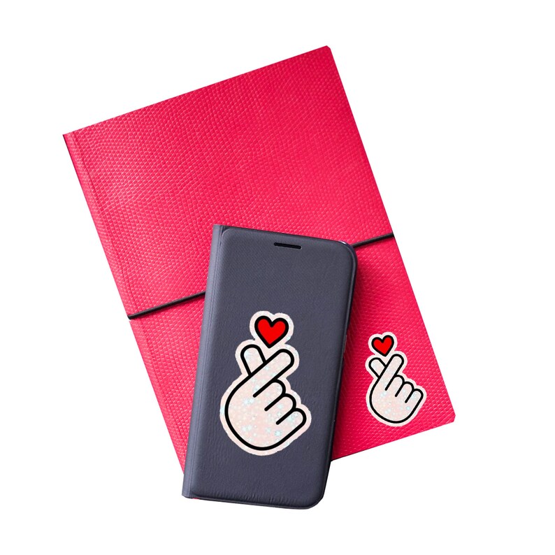 K-pop Finger Heart Stickers Set 3 Sizes, 12 Pieces Holographic ...