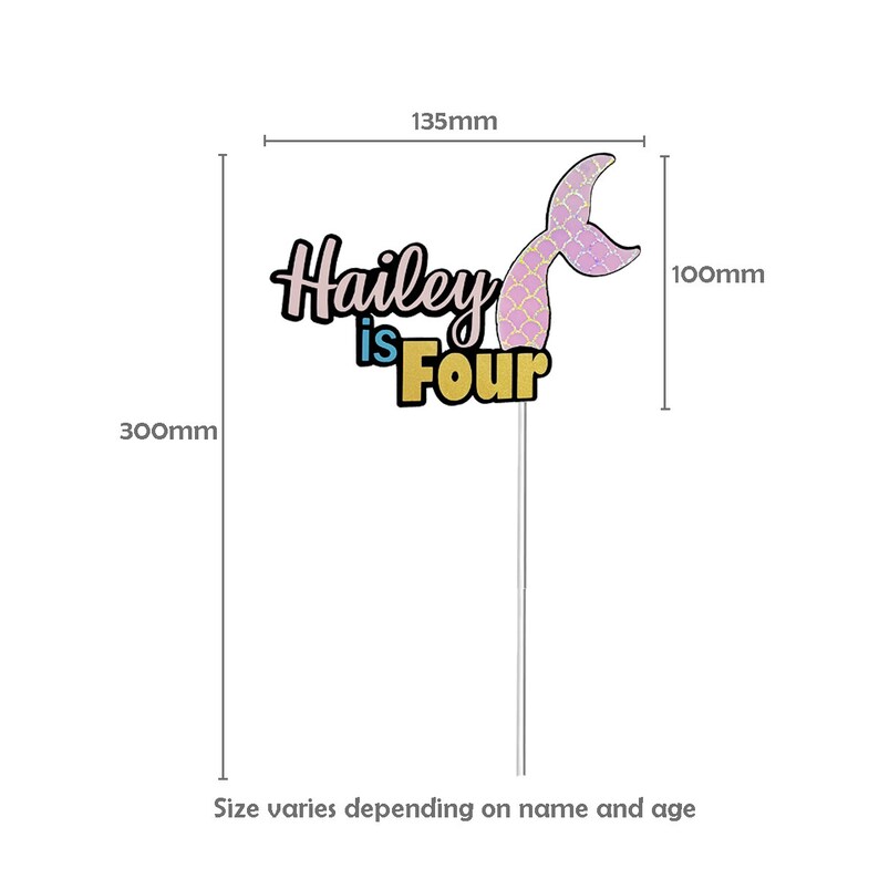 Custom Mermaid Birthday Cake Topper With Name and Age Personalized ...
