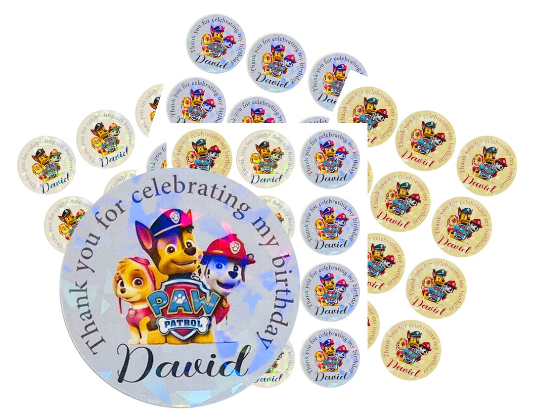 Paw Patrol Birthday Labels, Paw Patrol Thank You Label, Waterproof ...
