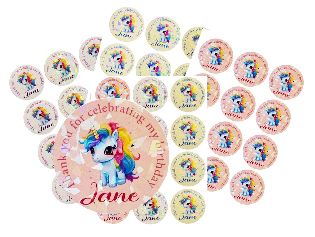 Unicorn Birthday Labels, Unicorn Thank You Label, Waterproof Kawaii ...