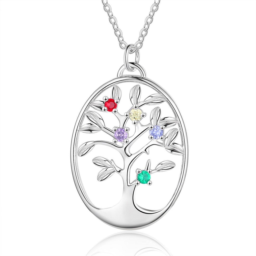 Family Tree Birthstone Necklace Custom 925 Sterling Silver - Etsy