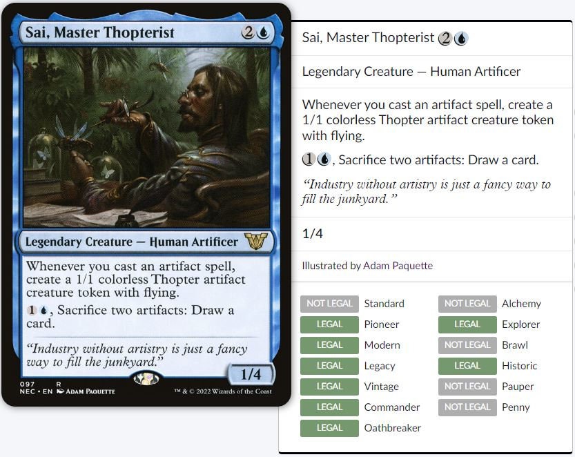 Custom 100 Card Commander Deck - Sai, Master Thopterist Artifact Deck - Etsy