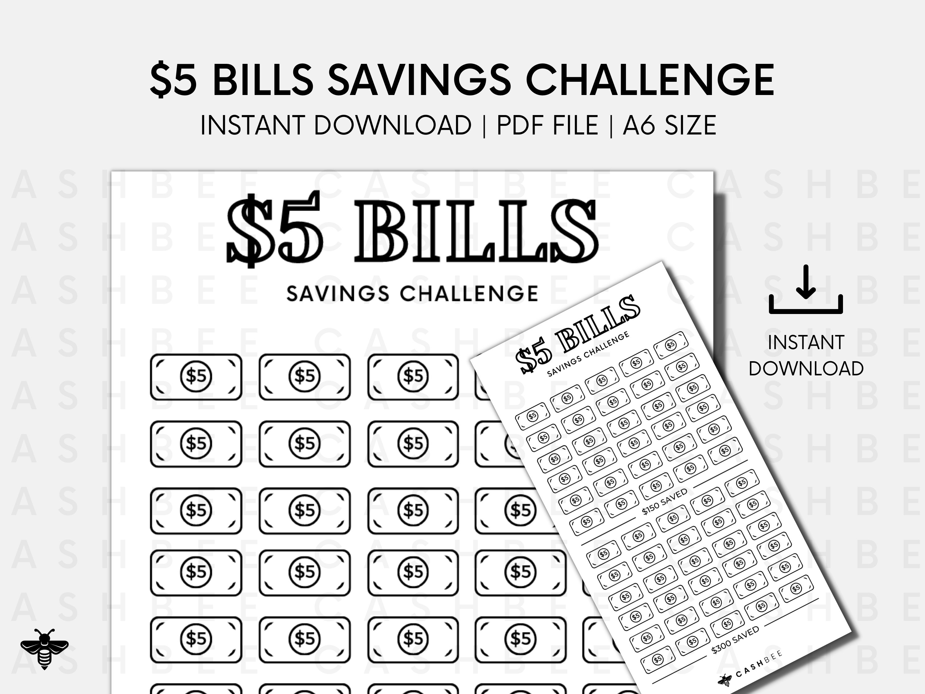 PRINTABLE 5 Dollar Bills Savings Challenge A6 Size Instant Download PDF ...