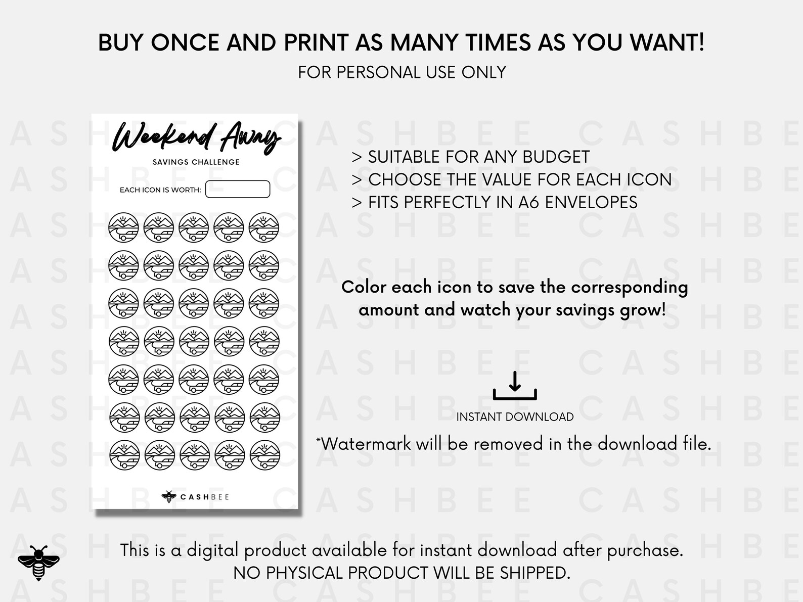 PRINTABLE Weekend Away Savings Challenge | A6 Size | Instant Download ...