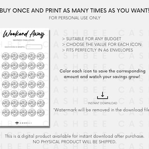 PRINTABLE Weekend Away Savings Challenge | A6 Size | Instant Download ...