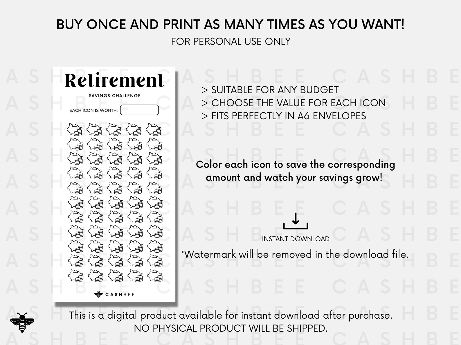 PRINTABLE Retirement Savings Challenge | A6 Size | Instant Download PDF ...