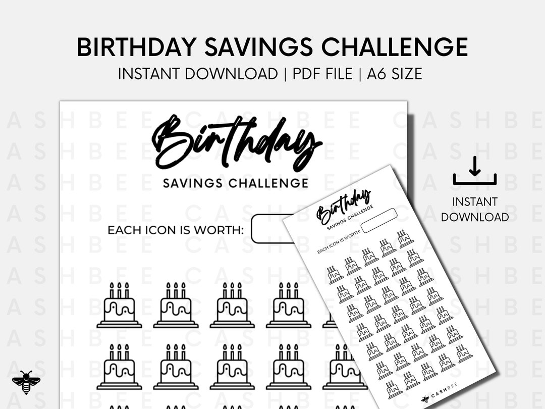 PRINTABLE Birthday Savings Challenge | A6 Size | Instant Download PDF ...