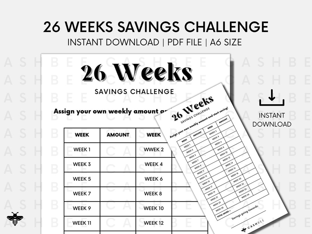 PRINTABLE 26 Weeks Savings Challenge | A6 Size | Instant Download PDF ...