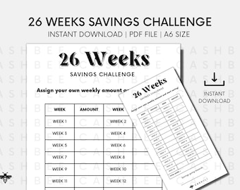 26 Week Savings Challenge Printable US Letter Size Digital Download PDF ...