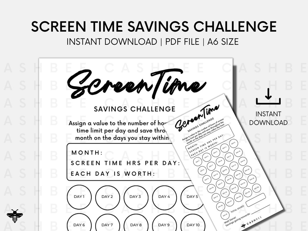 PRINTABLE Screen Time Savings Challenge | A6 Size | Instant Download ...