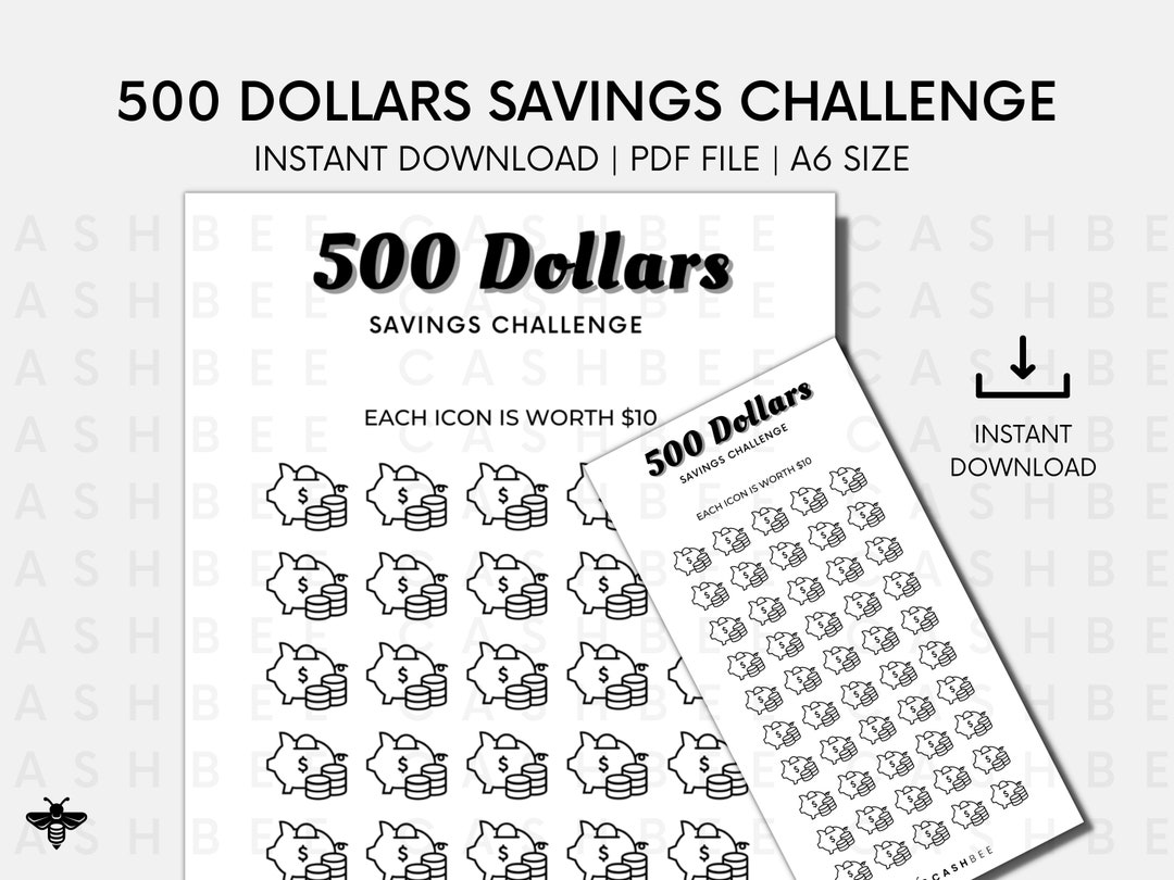PRINTABLE 500 Dollars Savings Challenge | A6 Size | Instant Download ...