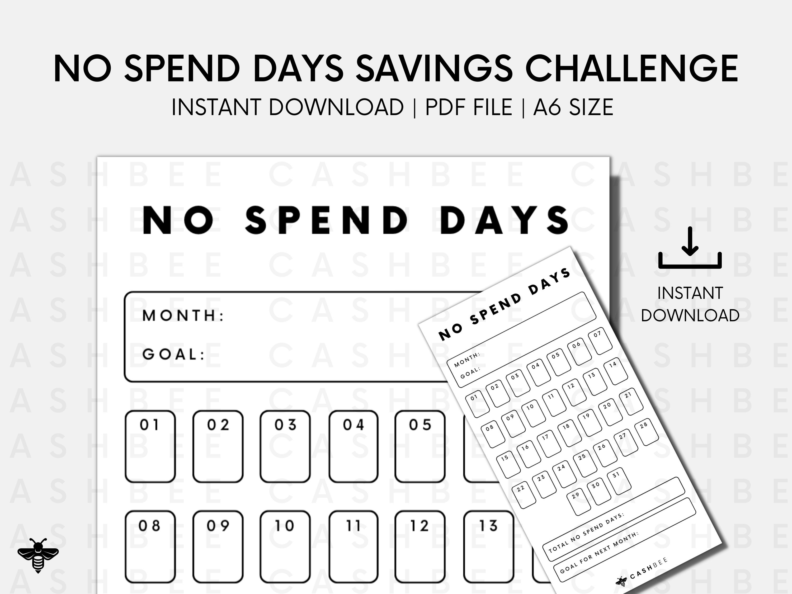 PRINTABLE No Spend Days Savings Challenge | A6 Size | Instant Download ...