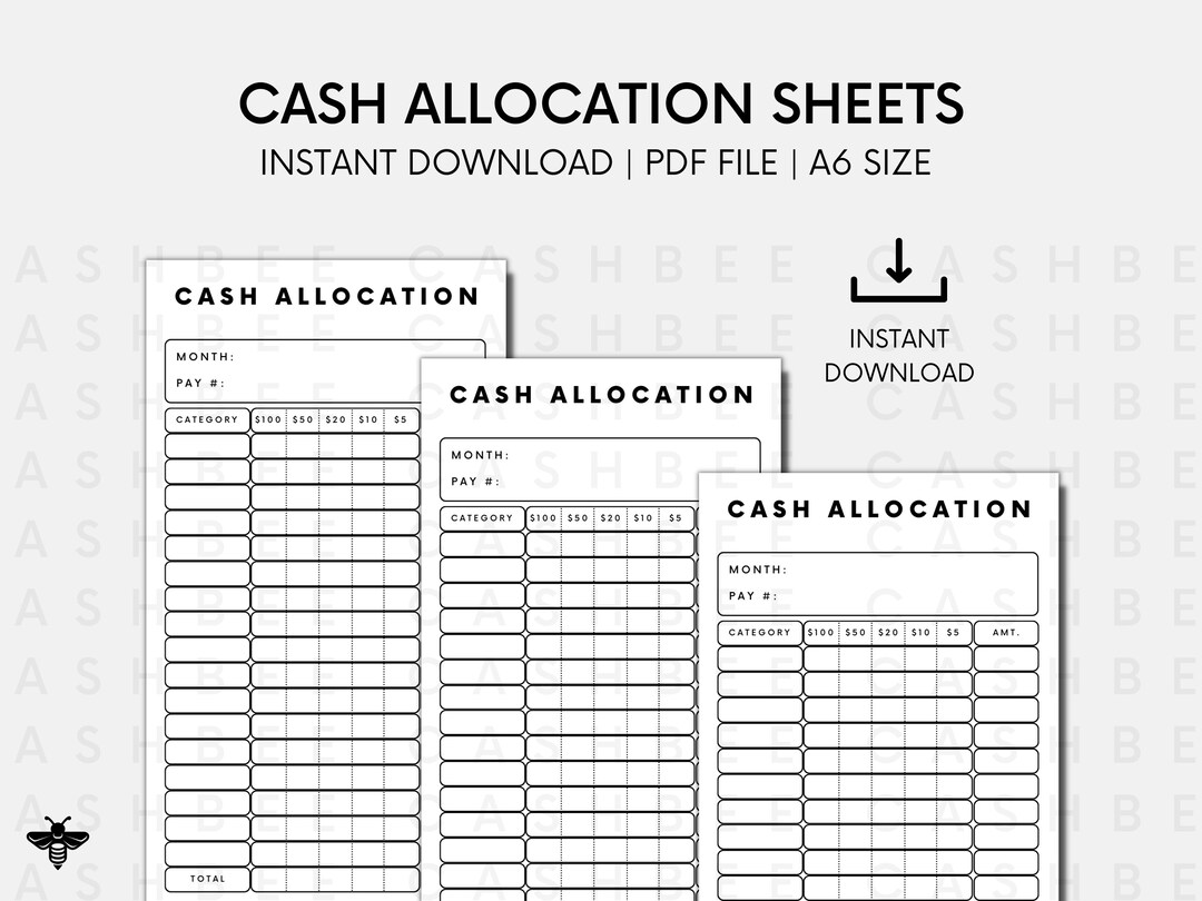 PRINTABLE Cash Allocation Sheets | A6 Size | Instant Download PDF File ...
