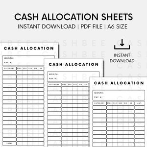 PRINTABLE Cash Allocation Sheets | A6 Size | Instant Download PDF File ...