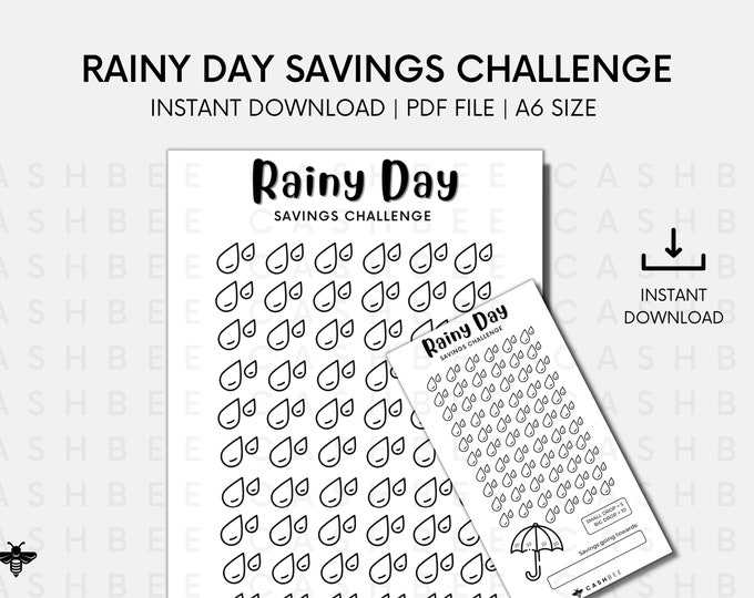 PRINTABLE Rainy Day Savings Challenge A6 Size Instant Download PDF File ...