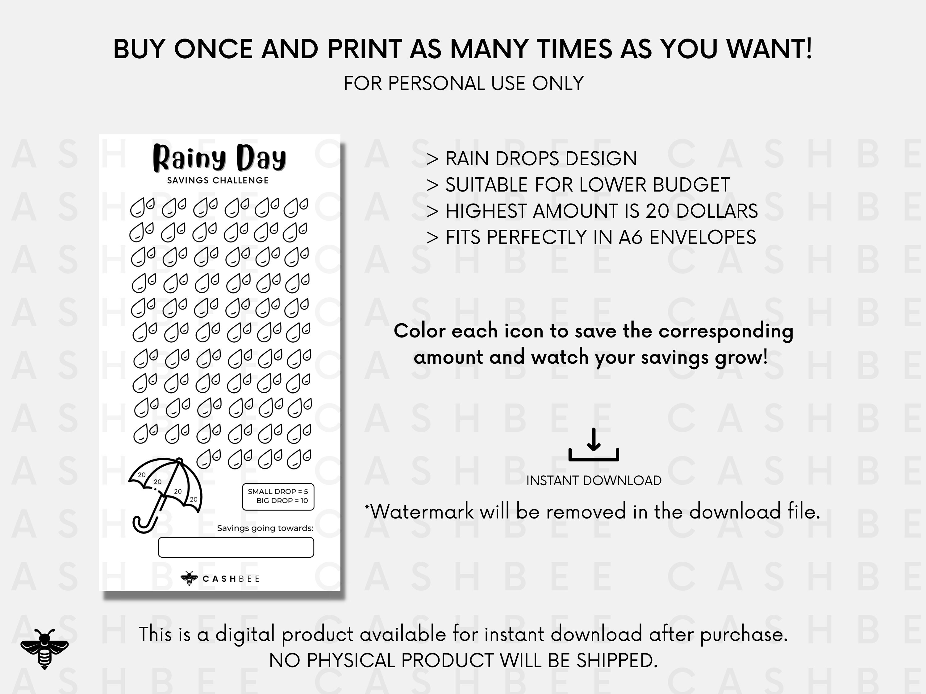 PRINTABLE Rainy Day Savings Challenge | A6 Size | Instant Download PDF ...