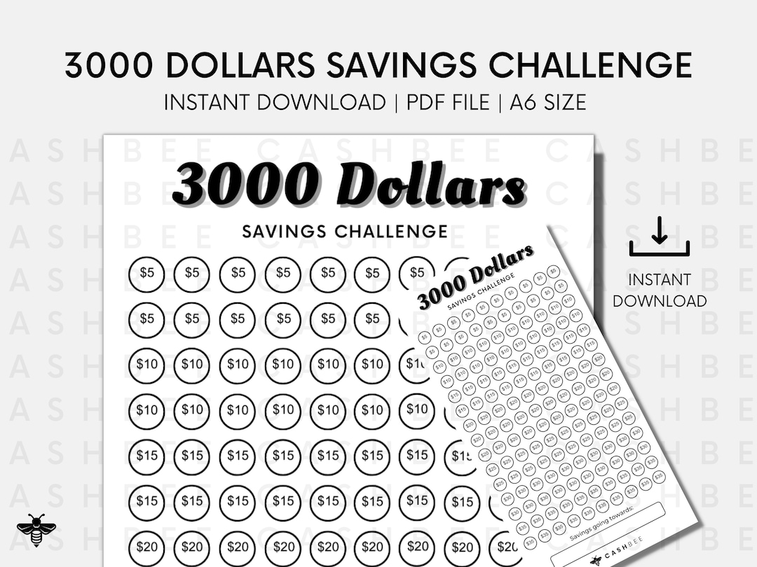 PRINTABLE 3000 Dollars Savings Challenge | A6 Size | Instant Download ...