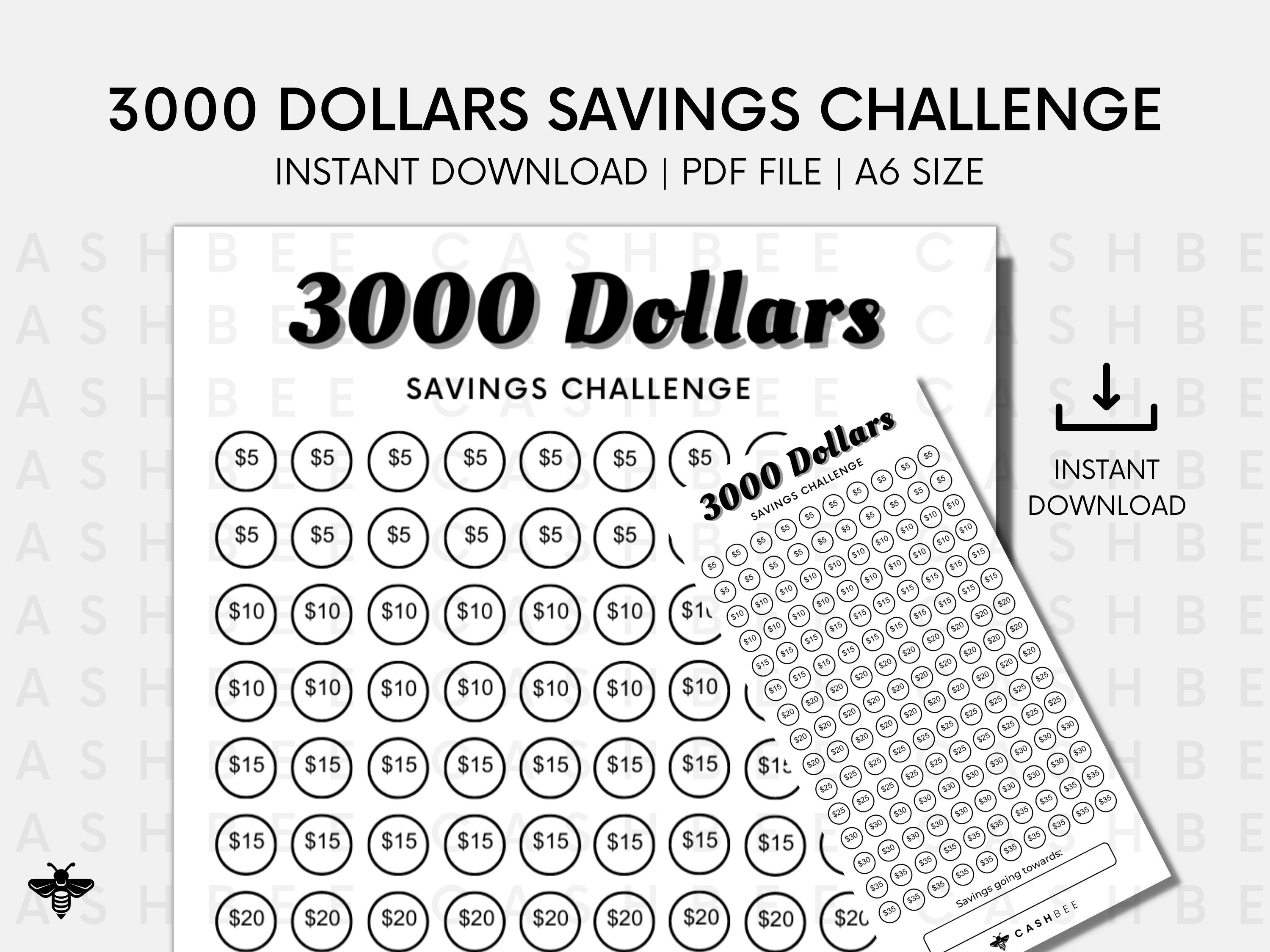 PRINTABLE 3000 Dollars Savings Challenge | A6 Size | Instant Download ...