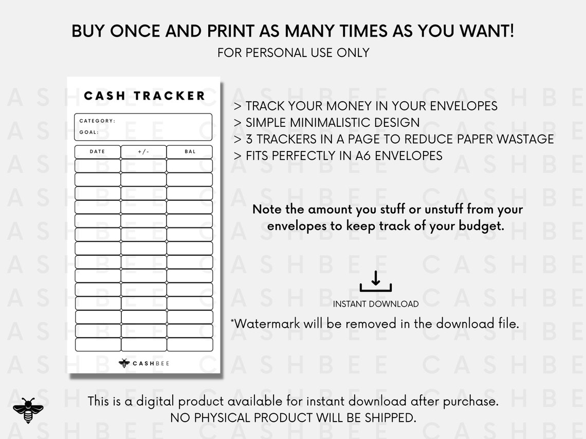 PRINTABLE Cash Tracker Sheets A6 Size Instant Download PDF File - Etsy