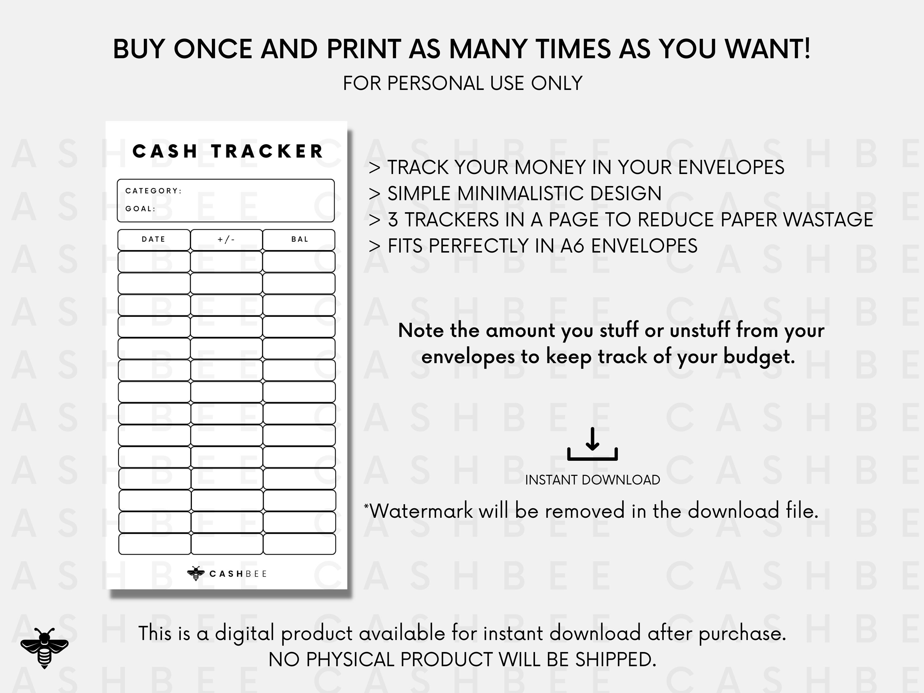 PRINTABLE Cash Tracker Sheets A6 Size Instant Download PDF File - Etsy