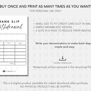 PRINTABLE Bank Deposit Slips | Wallet Size | Instant Download PDF File ...