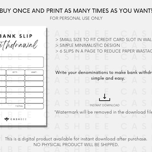 PRINTABLE Bank Withdrawal Slips | Wallet Size | Instant Download PDF ...
