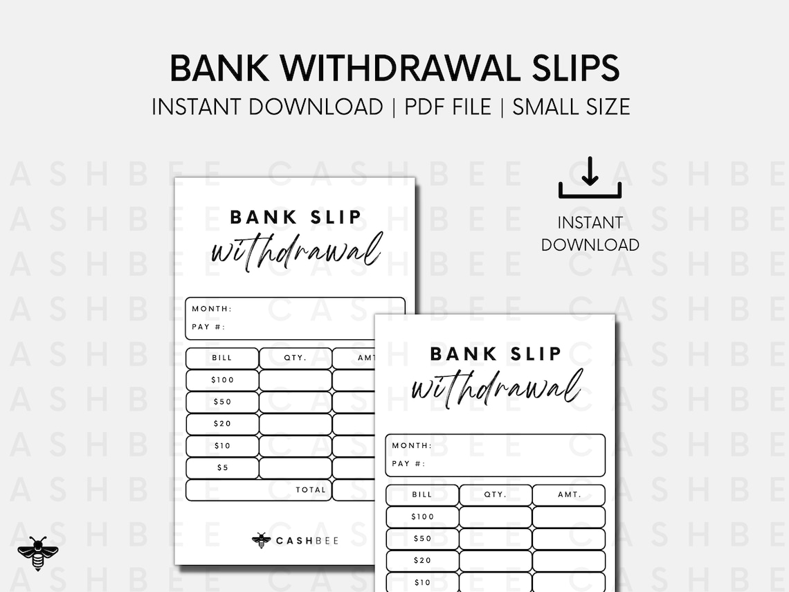 PRINTABLE Bank Withdrawal Slips | Wallet Size | Instant Download PDF ...
