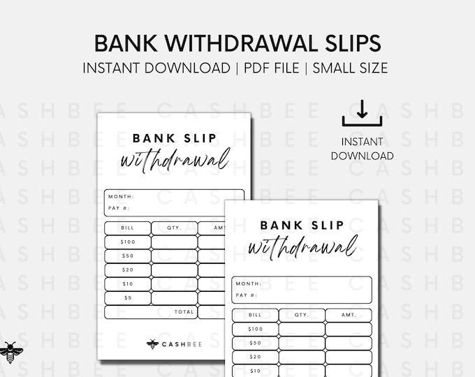 PRINTABLE Bank Withdrawal Slips Wallet Size Instant Download PDF File - Etsy