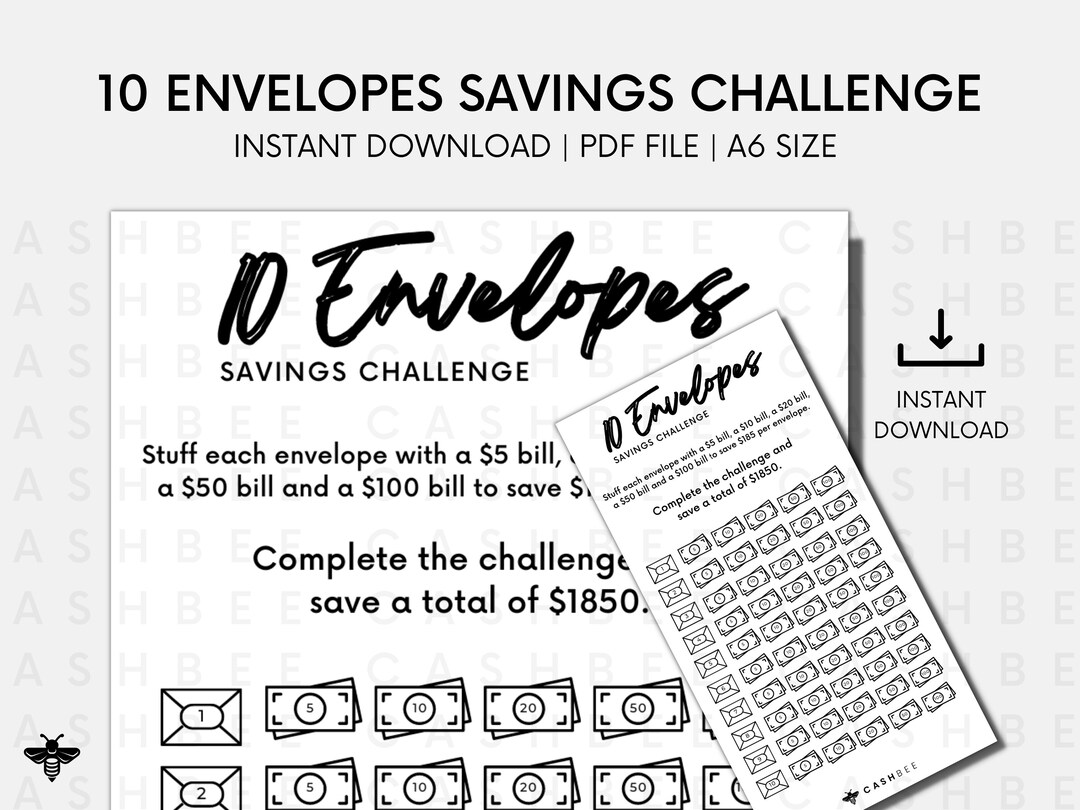 PRINTABLE 10 Envelopes Savings Challenge | A6 Size | Instant Download ...