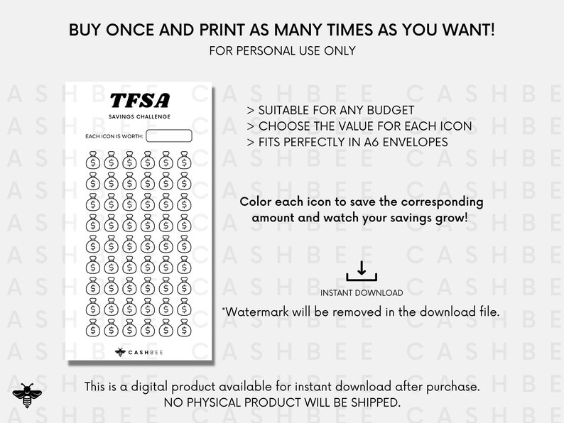 PRINTABLE TFSA Savings Challenge | A6 Size | Instant Download PDF File ...