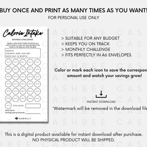 PRINTABLE Calorie Intake Savings Challenge | A6 Size | Instant Download ...