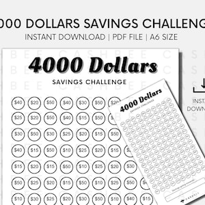PRINTABLE 4000 Dollars Savings Challenge | A6 Size | Instant Download ...