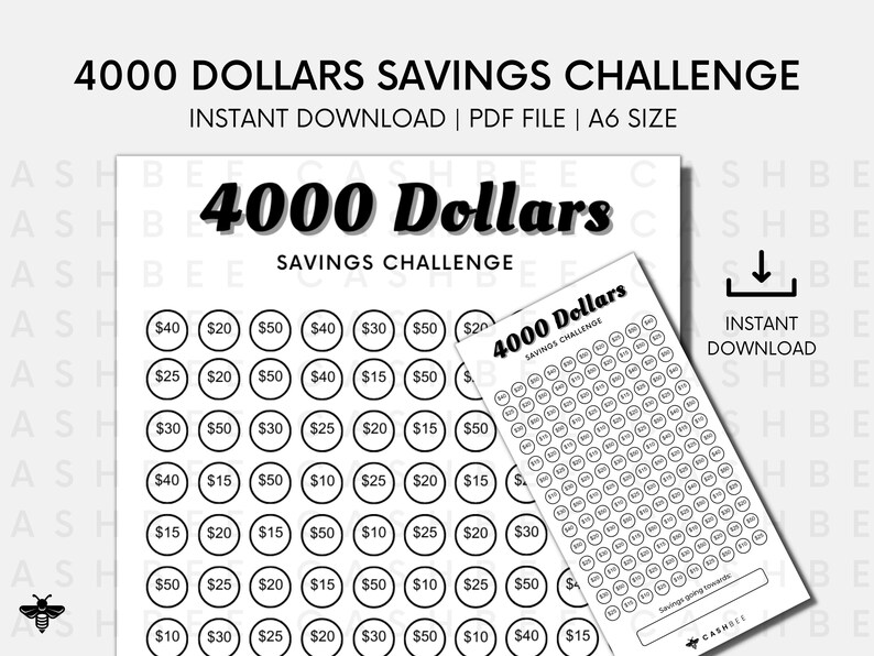 PRINTABLE 4000 Dollars Savings Challenge | A6 Size | Instant Download ...