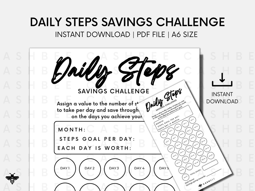 PRINTABLE Daily Steps Savings Challenge A6 Size Instant Download PDF ...