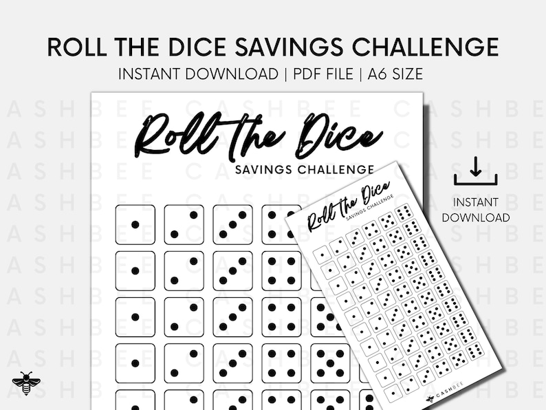 PRINTABLE Roll the Dice Savings Challenge | A6 Size | Instant Download ...