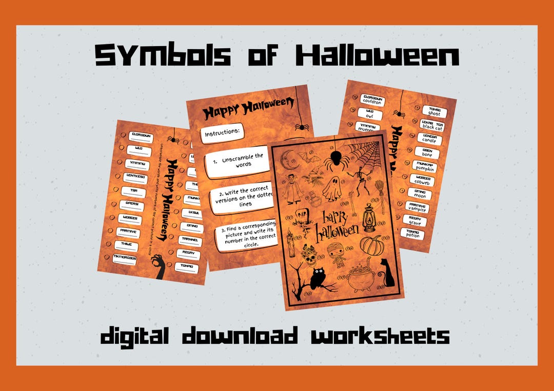 Symbols of Halloween Worksheet | Unscramble Words and Match With ...
