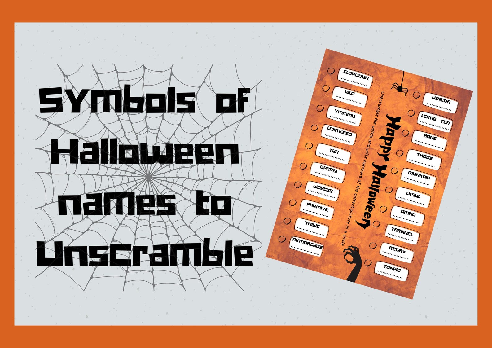 Symbols of Halloween Worksheet | Unscramble Words and Match With ...