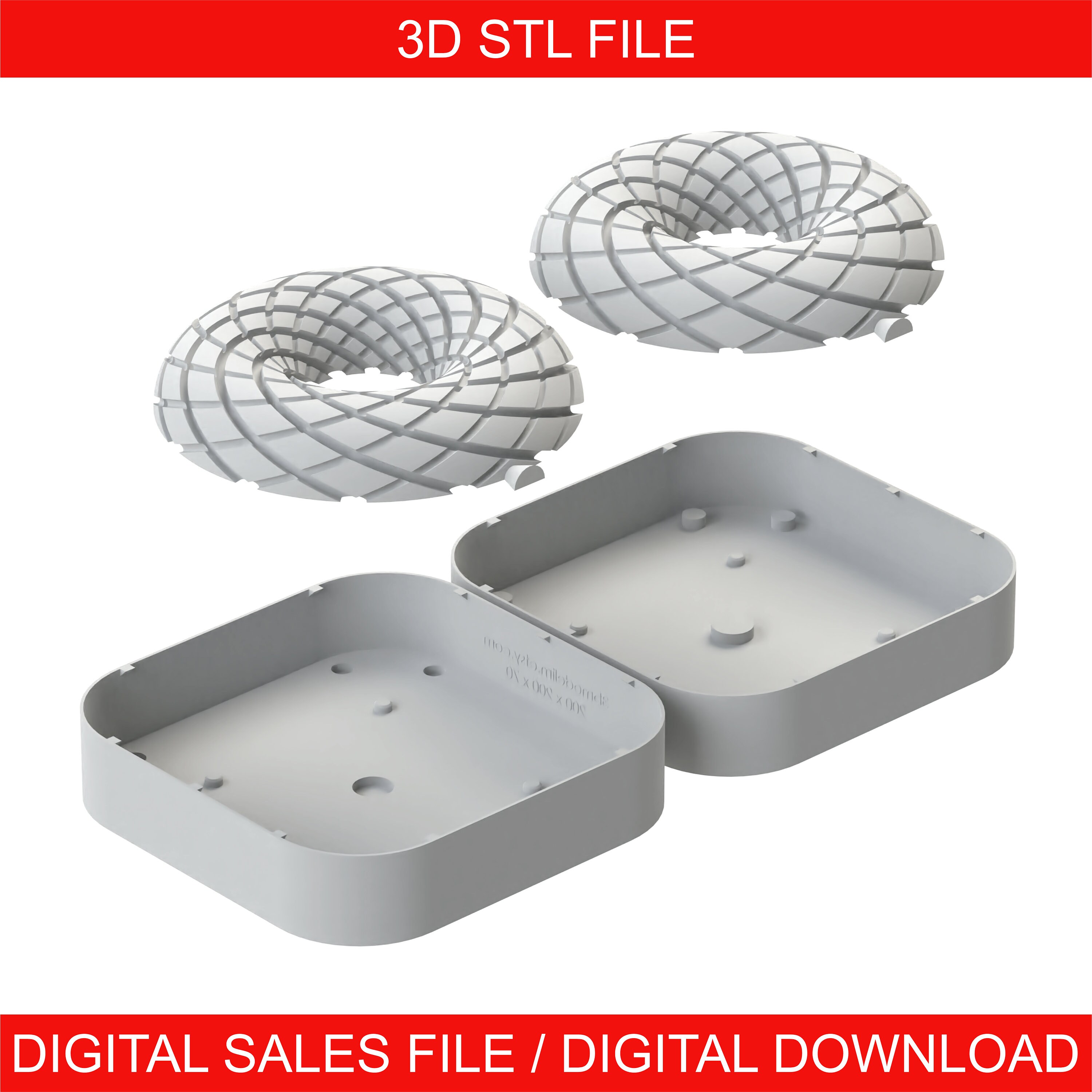 200x200x70mm Rodin Coils 3D Silicone Mold Drawing and Bottom Box ...