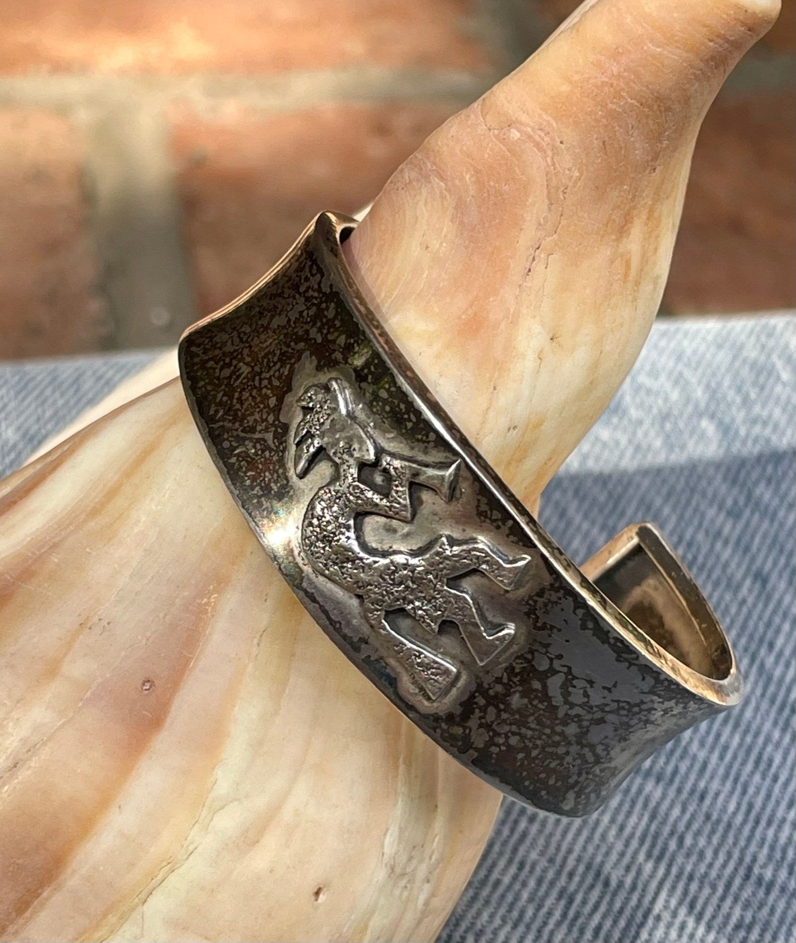Small Wrist Kokopelli Cuff 23g Navajo Aged Patina Anna Begay Signed AB ...