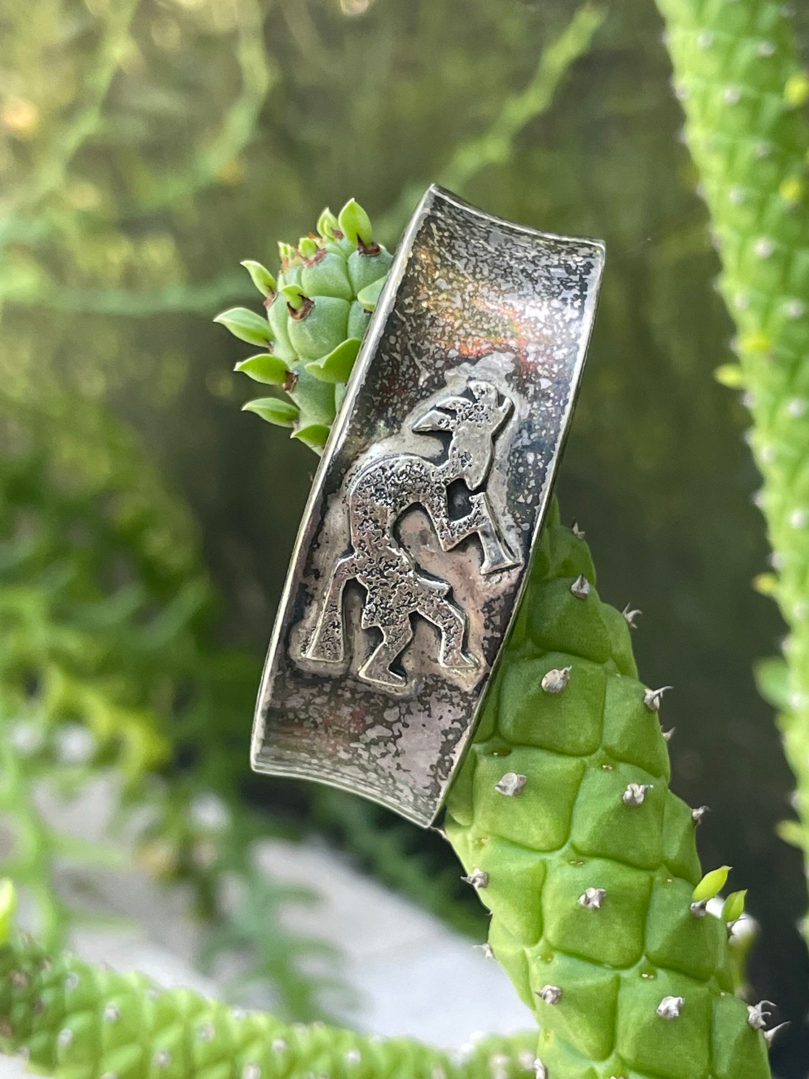 Small Wrist Kokopelli Cuff 23g Navajo Aged Patina Anna Begay Signed AB ...