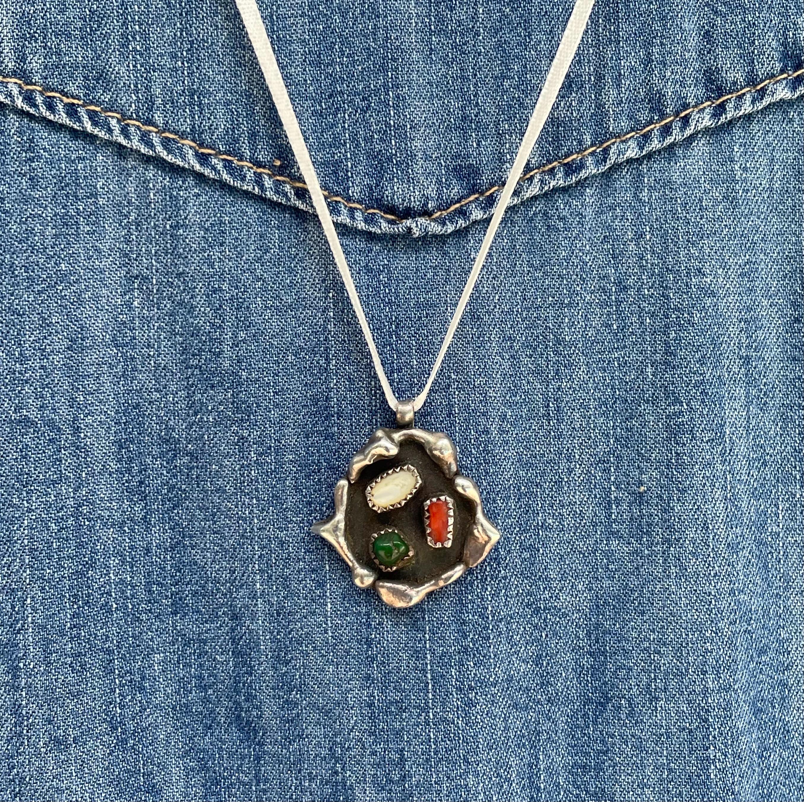 Old Pawn Wallace Zuni Signed RA Arrow Pendant Coral Mother of Pearl ...