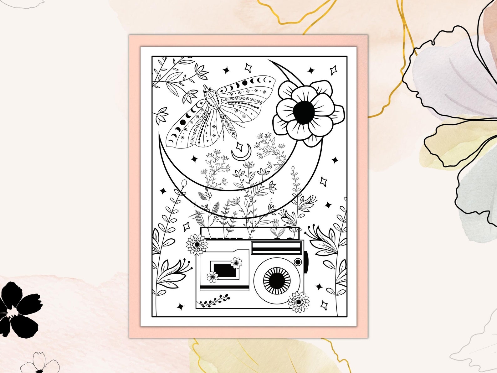 10 Floral Moon Printable Coloring Pages, Beautiful Coloring, Floral ...