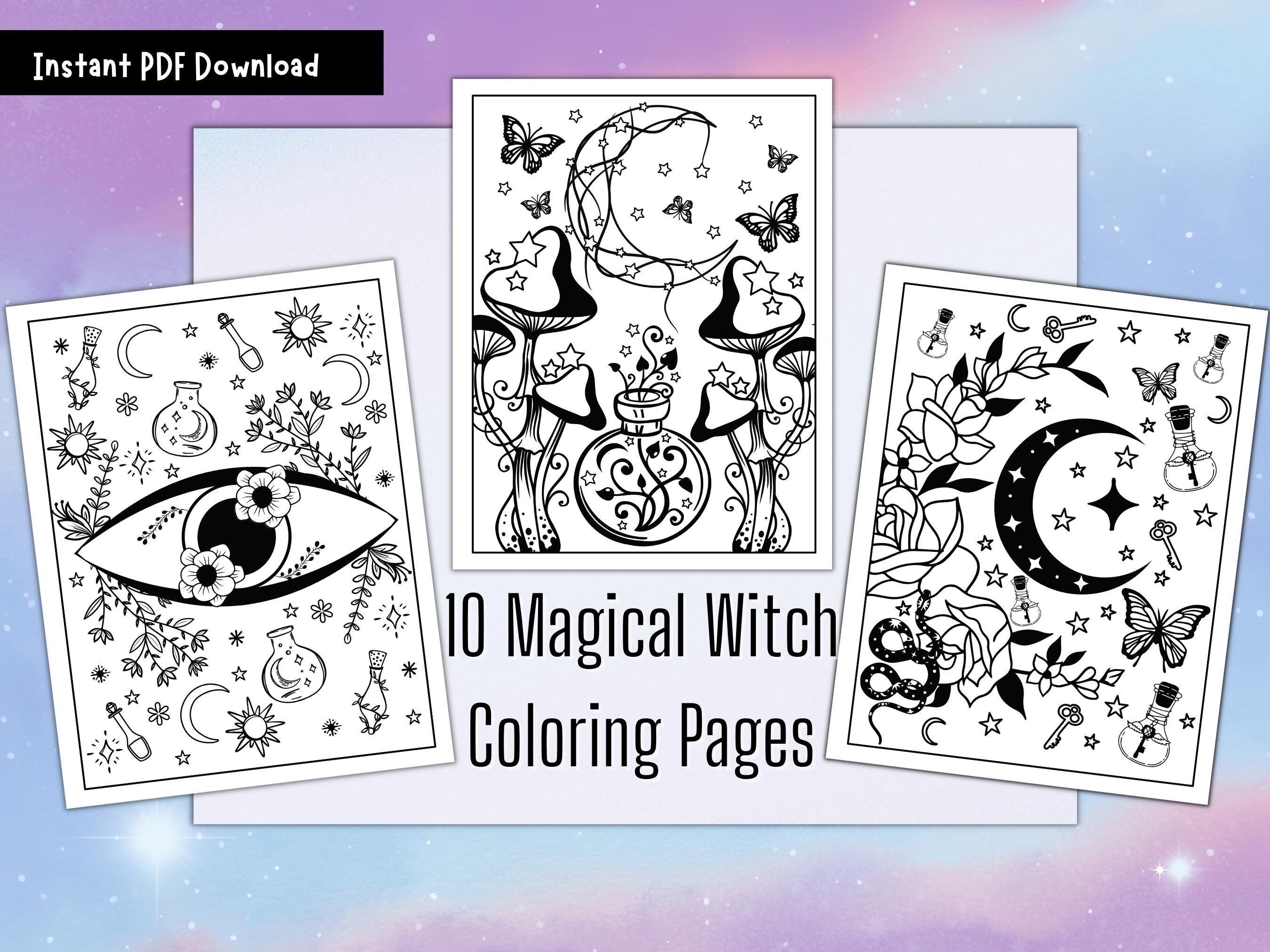 10 Magical Witch Coloring Pages, Pdf Printable, Witchy Things, Witchy ...