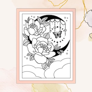 10 Floral Moon Printable Coloring Pages, Beautiful Coloring, Floral ...