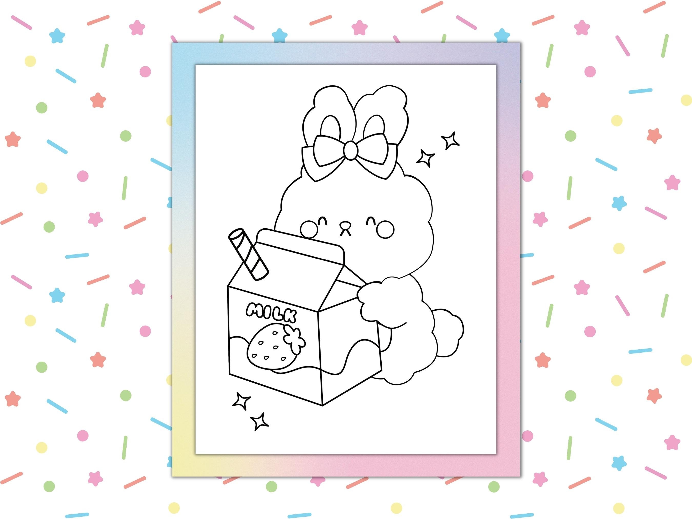 10 Printable Kawaii Bunny Coloring Pages, Coloring Page Pdf, Bunny ...
