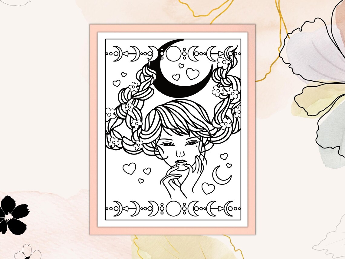 10 Floral Moon Printable Coloring Pages, Beautiful Coloring, Floral ...