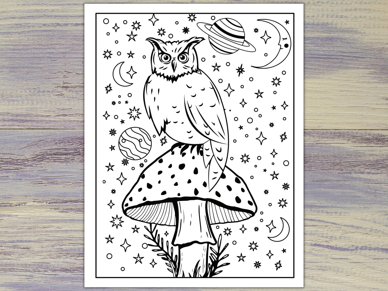 Space Owl Printable Coloring Page, Fantasy Coloring, Adult Coloring ...