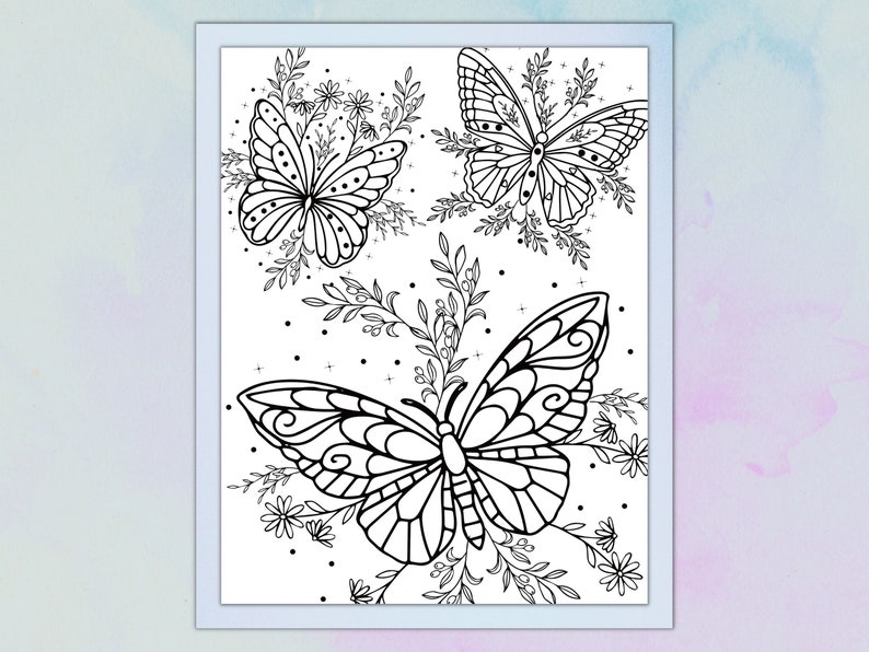 6 Printable Butterfly Coloring Pages, Coloring Page Pdf, Adult Color ...
