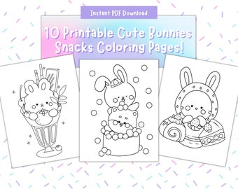 10 Printable Kawaii Bunny Coloring Pages, Coloring Page Pdf, Bunny ...