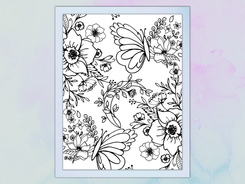 6 Printable Butterfly Coloring Pages, Coloring Page Pdf, Adult Color ...